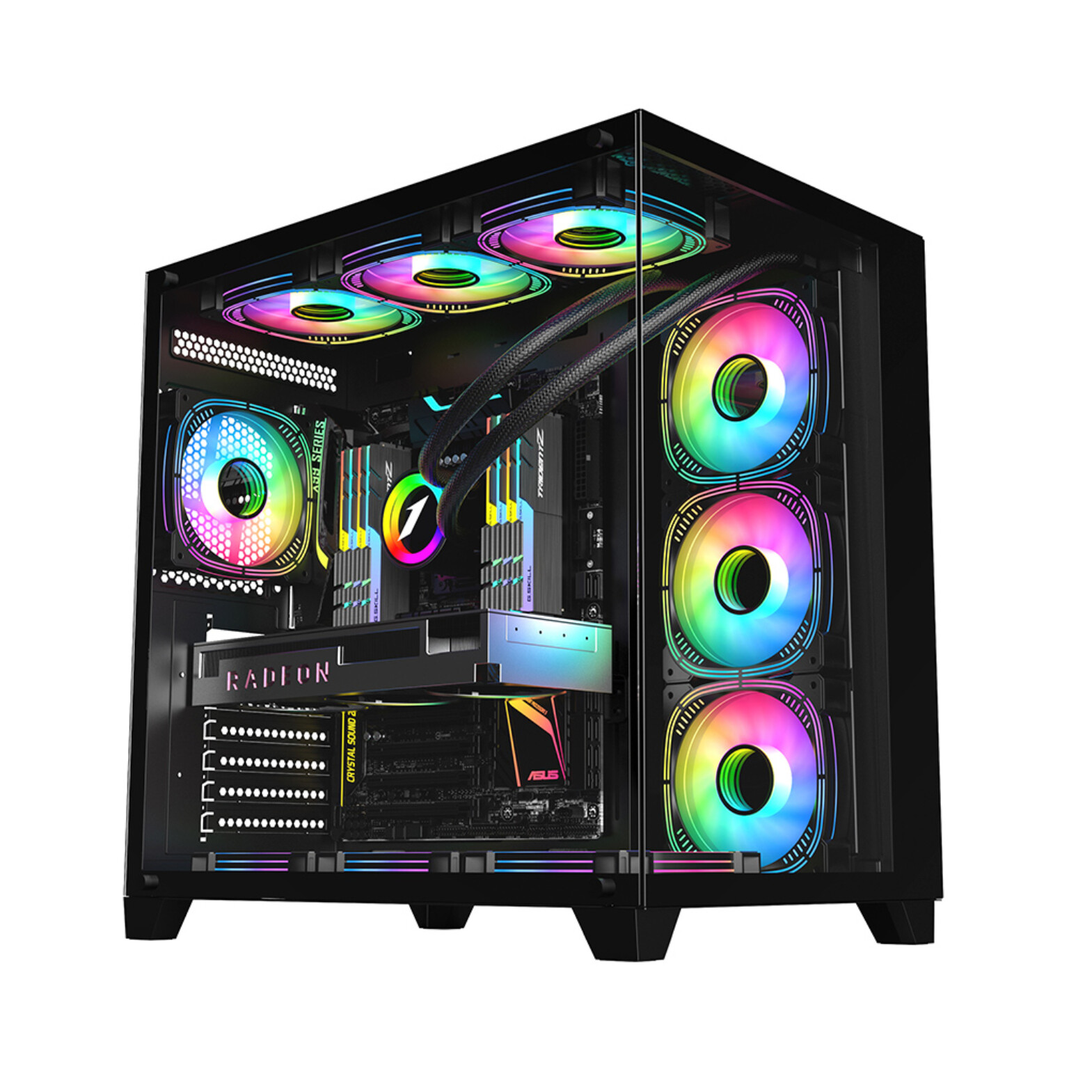 Carcasa 1stPLAYER® Gaming MV8-TP-bk, 7 ventilatoare aRGB plus PWM, ATX ...